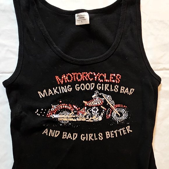 Tops | Motorcycles Make Good Girls Bad Black Rhinestone Tank Top Women ...